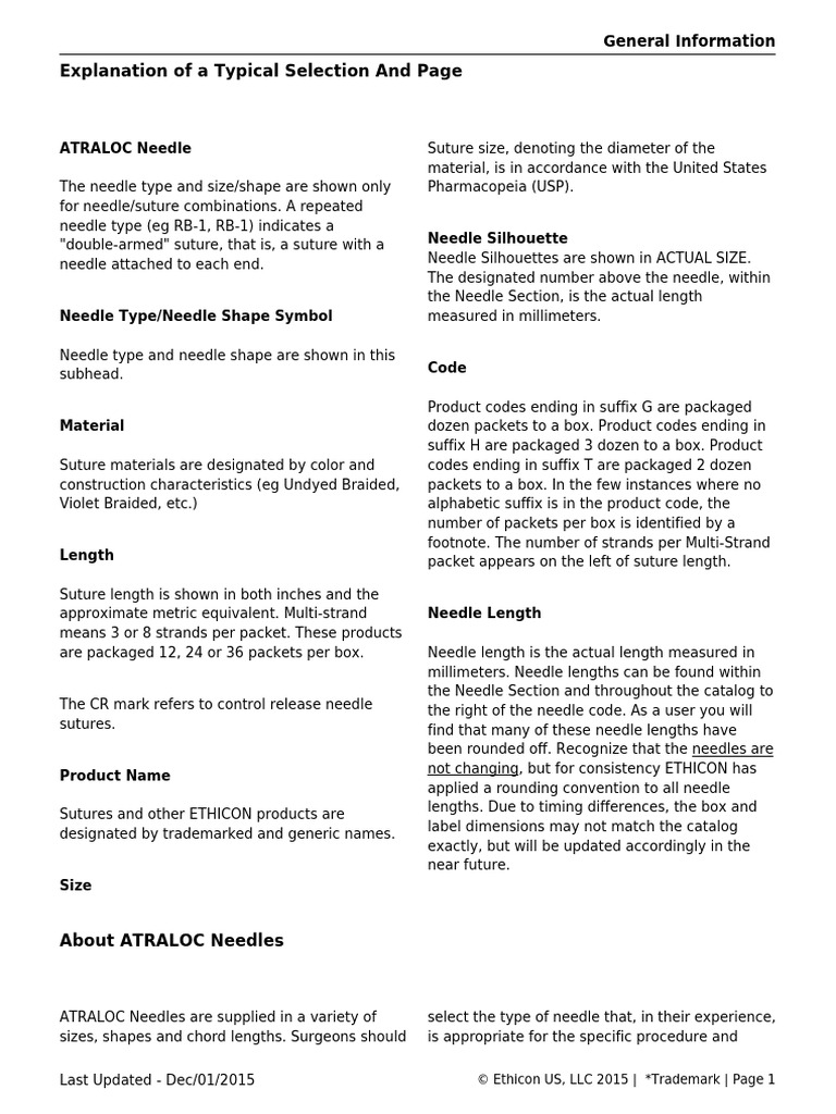 Ethicon Needle and Suture Overview | PDF | Surgical Suture | Medical ...