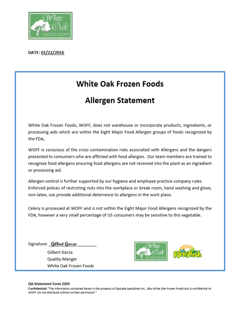 Allergen Statement | PDF