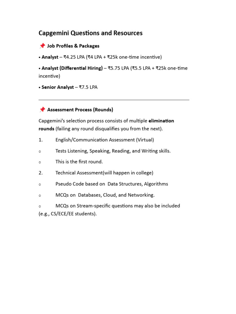 Capgemini Questions and Resources | PDF | Multiple Choice | Computing
