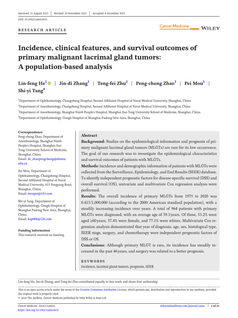Cancer Med. 2024 Feb 13 (3) E6831 | PDF | Adenoma | Carcinoma