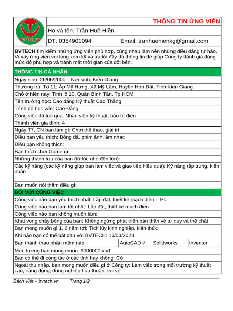 BVTECH BIO FORM rv03 | PDF