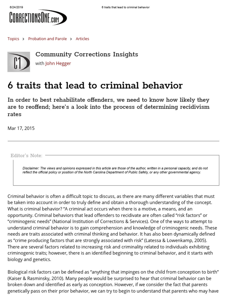 6 Traits That Lead To Criminal Behavior | PDF | Crimes | Crime & Violence