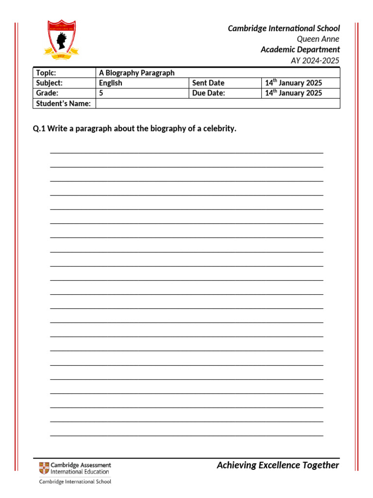 Biography Writing Assignment for Grade 5 | PDF