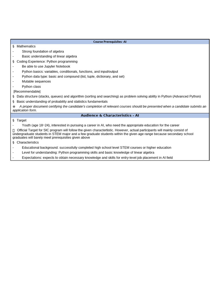 Course Prerequisites AI | PDF