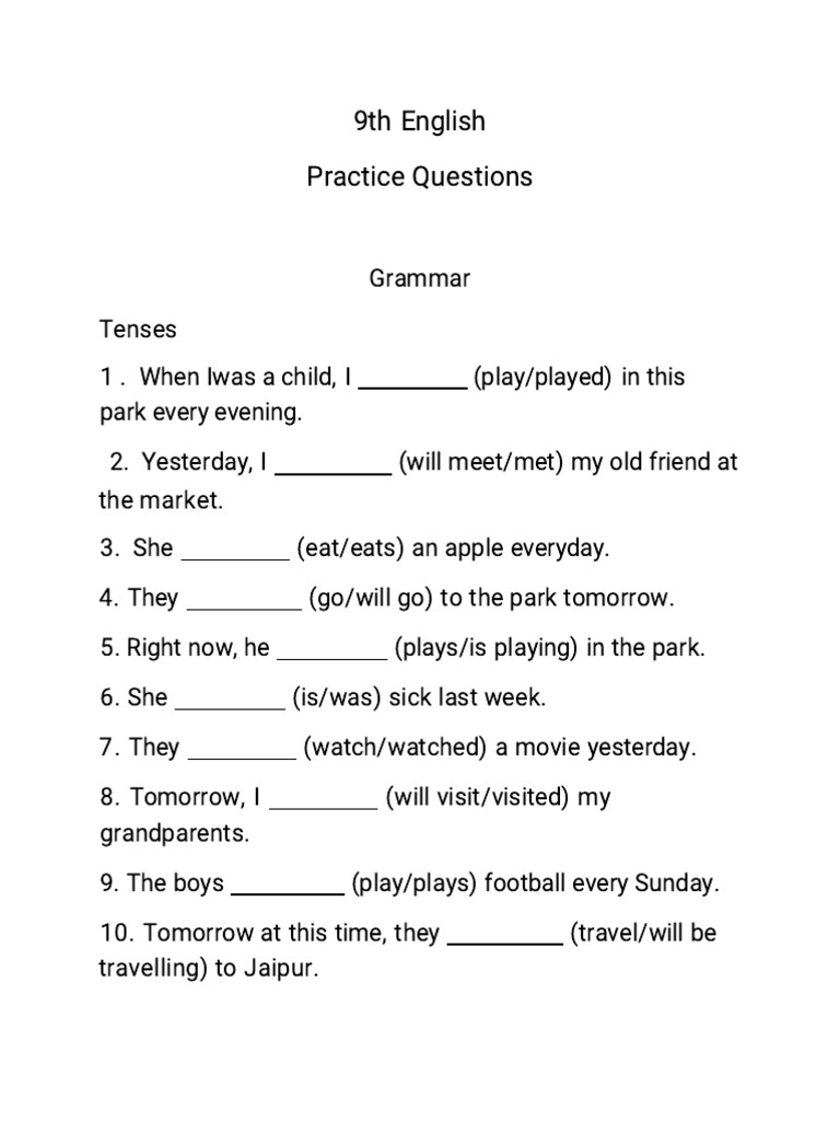 9th Grade English Grammar & Literature Practice | PDF