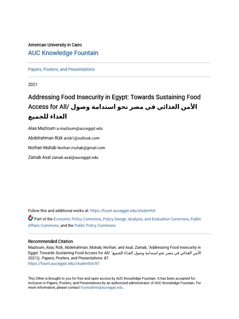Food Insecurity Solutions in Egypt | PDF | Food Security | Agriculture