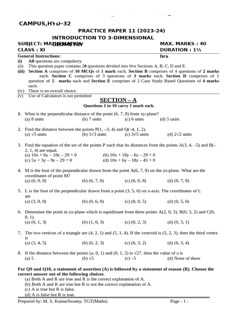 ch11 Introduction To 3D Geometry Assignment | PDF | Triangle | Line ...
