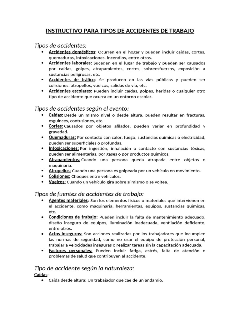 Tipos de Accidentes de Trabajo y Prevención | PDF | Quemar | La seguridad