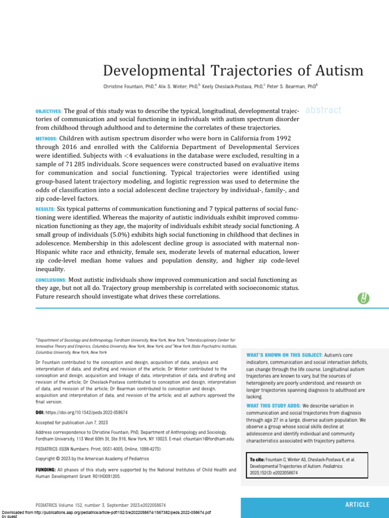 Autism Developmental Trajectories Study | PDF | Autism | Confidence ...