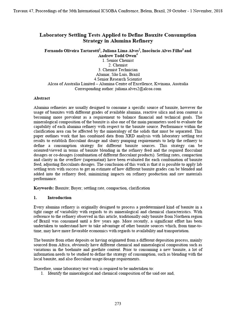 AA07 - Laboratory Settling Tests Applied To Define Bauxite Consumption ...