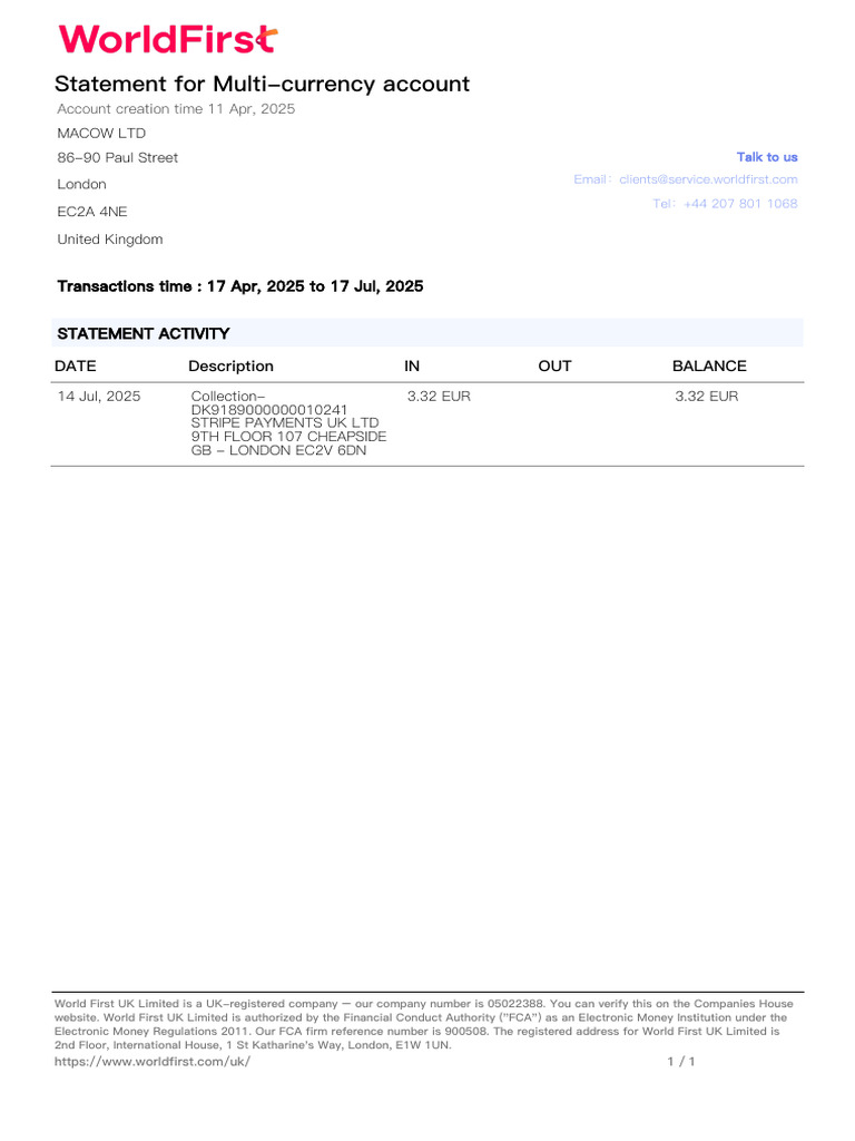 Statement For Multi-Currency Account: Transactions Time: 17 Apr, 2025 ...