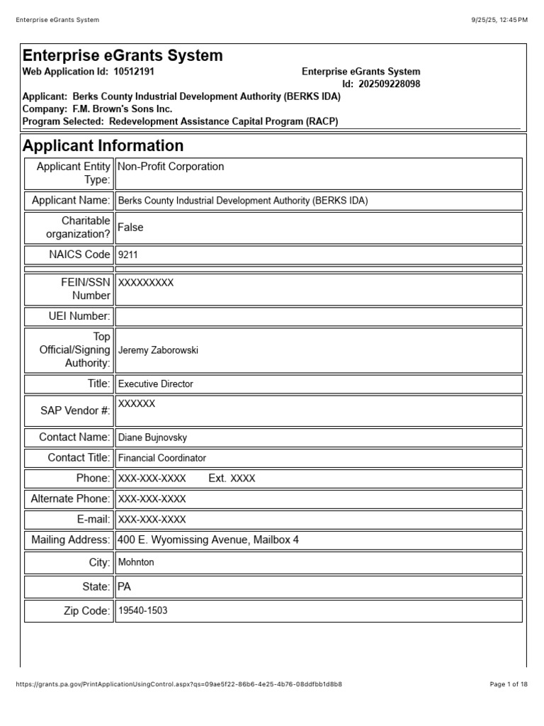 Berks County RACP Grant Application | PDF | Regulatory Compliance ...