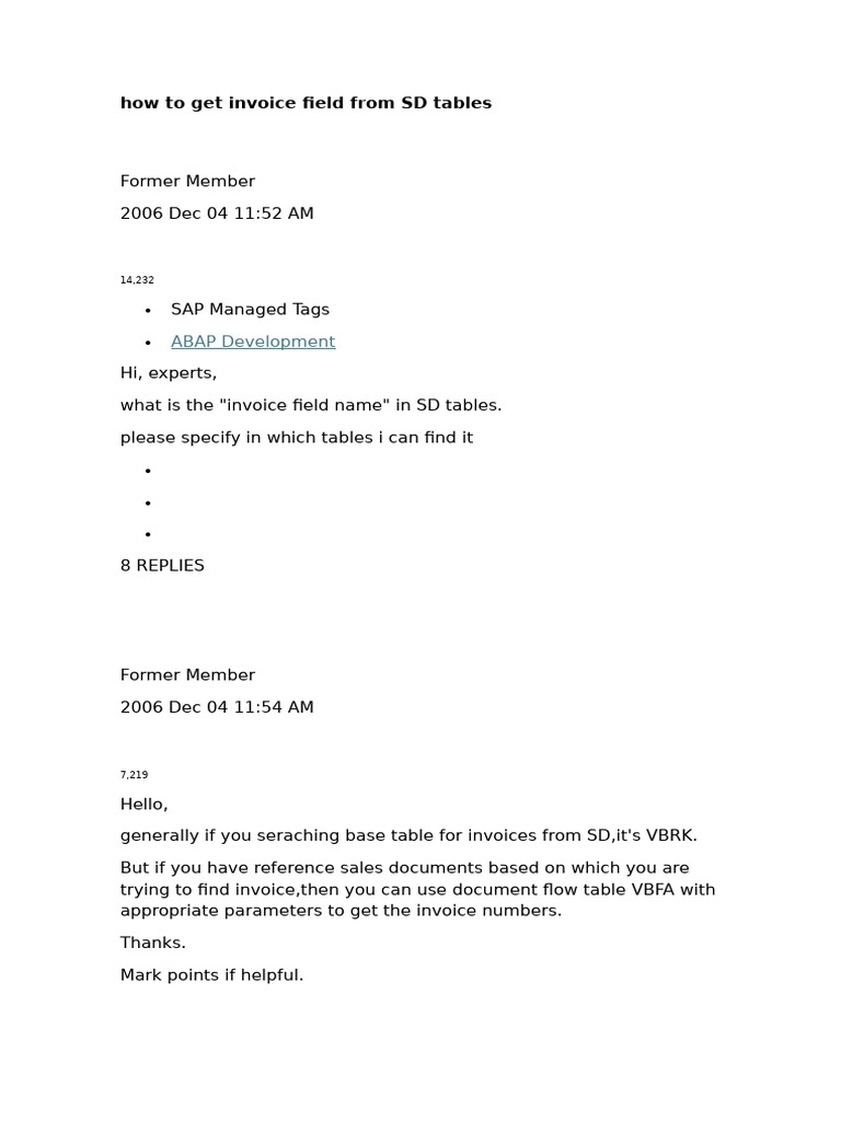 How To Get Invoice Field From SD Tables | PDF
