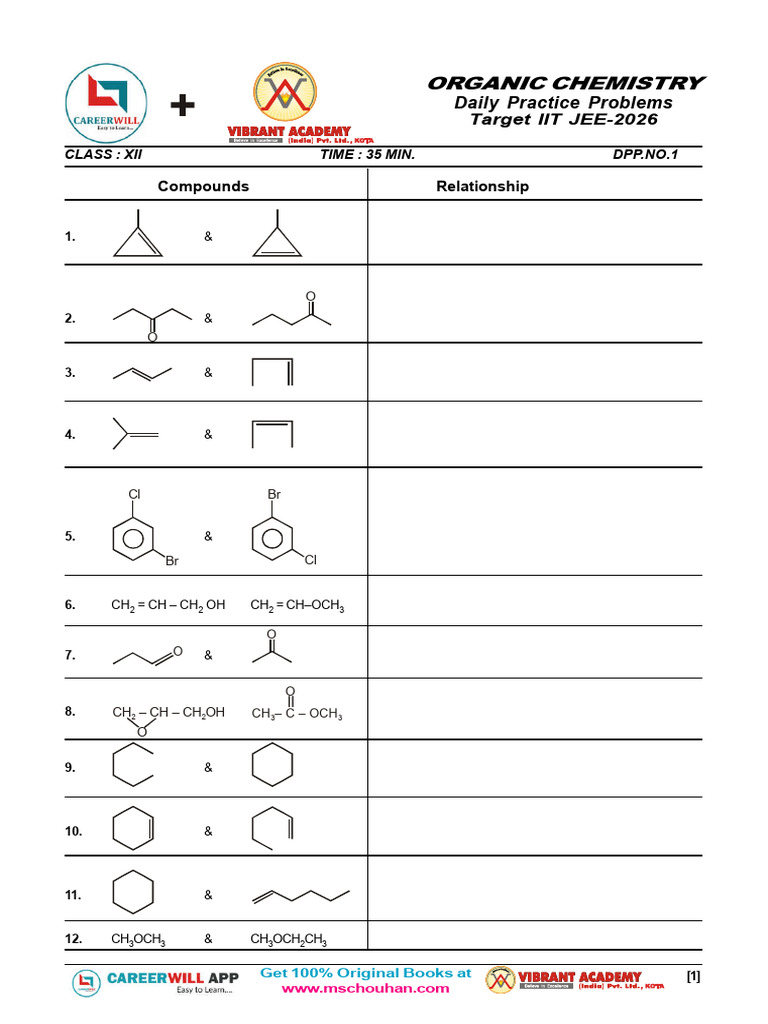 1 XII OC DPP Without Answer 1 3 Structural Isomerism For Telegra | PDF | Chemical Compounds ...