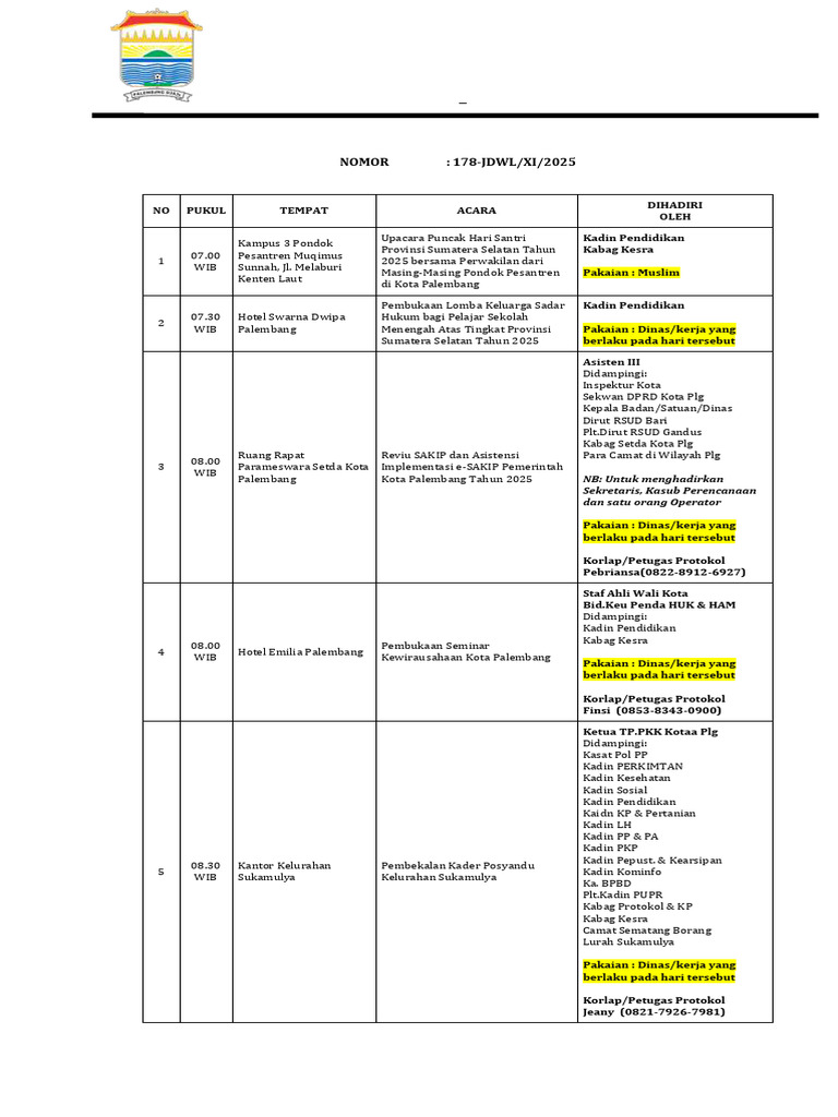 Daftar Acara Pemerintah Kota Palembang | PDF