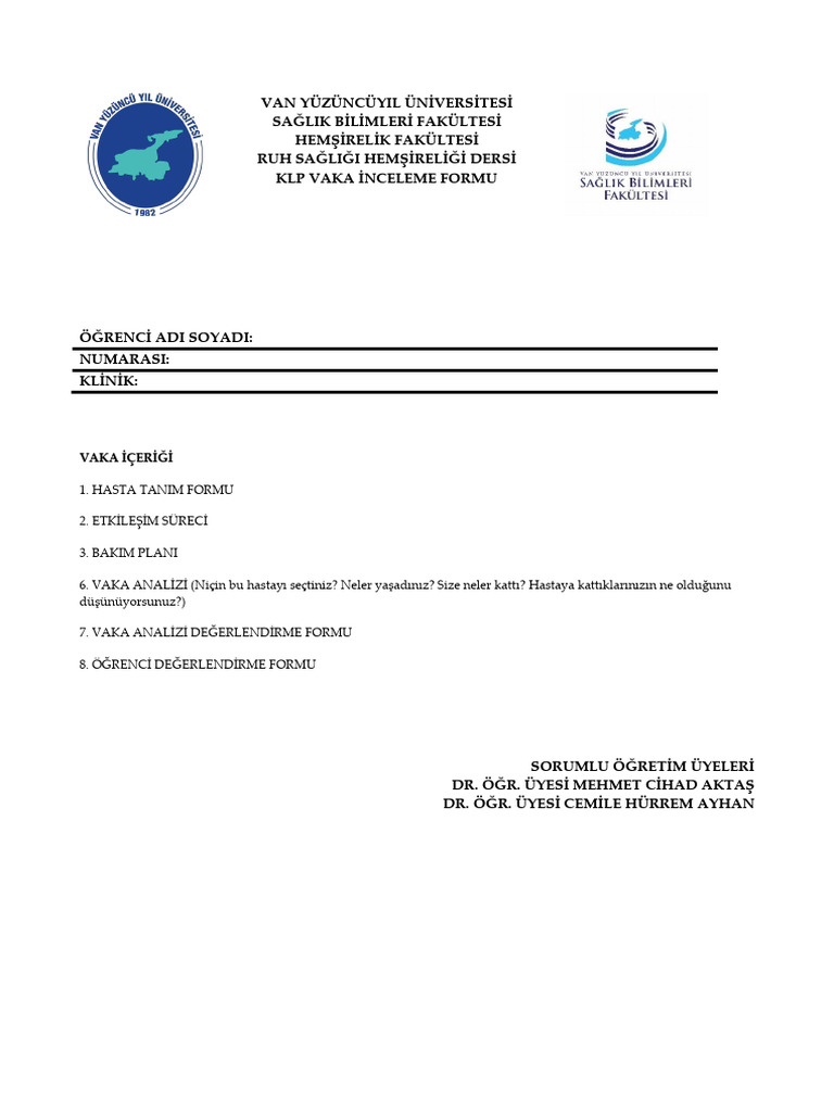 YYÜ KLP VAKA İNCELEME Formu | PDF