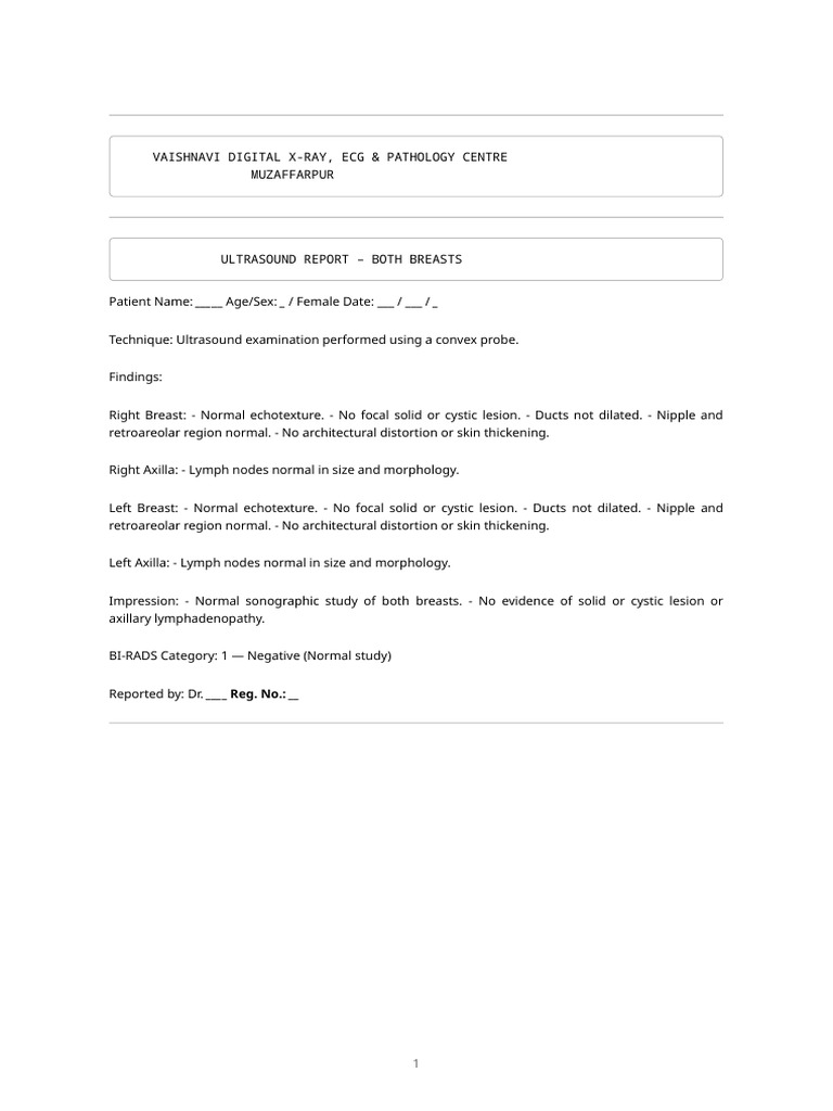Normal Breast Ultrasound Report | PDF
