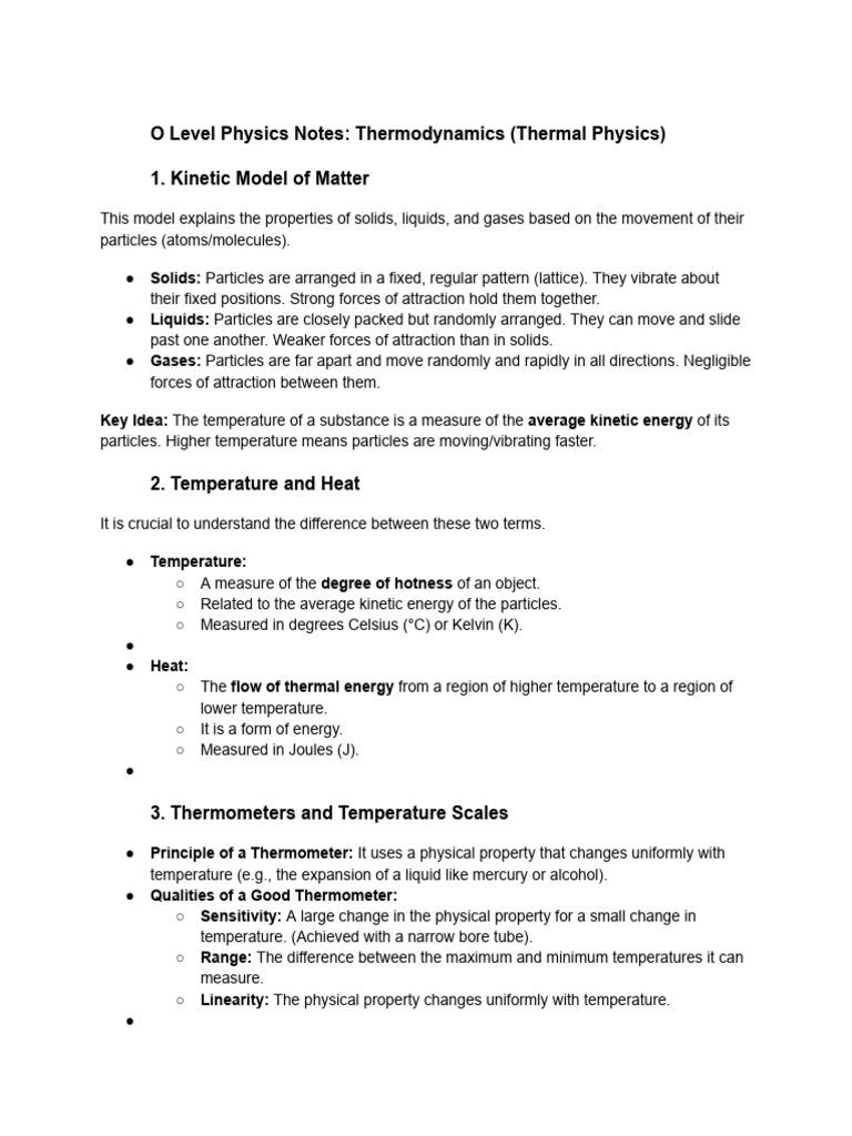 O Level Physics: Thermodynamics Guide | PDF | Temperature | Heat