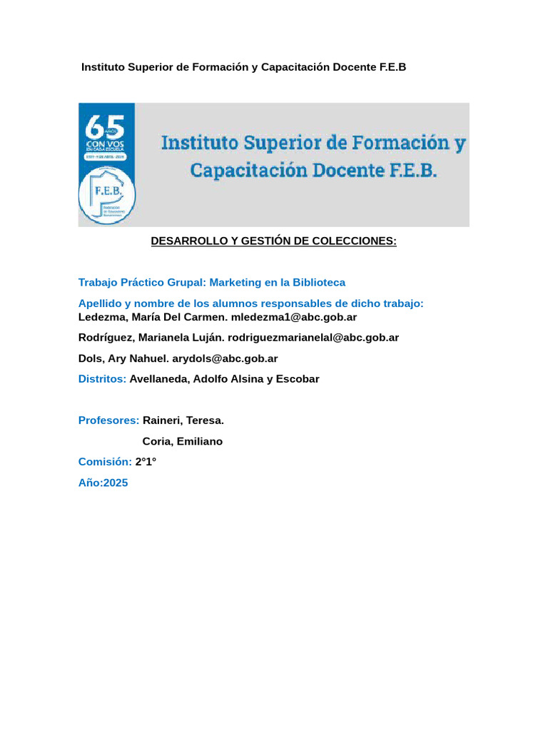 TP Grupal Marketing de La Biblioteca | PDF