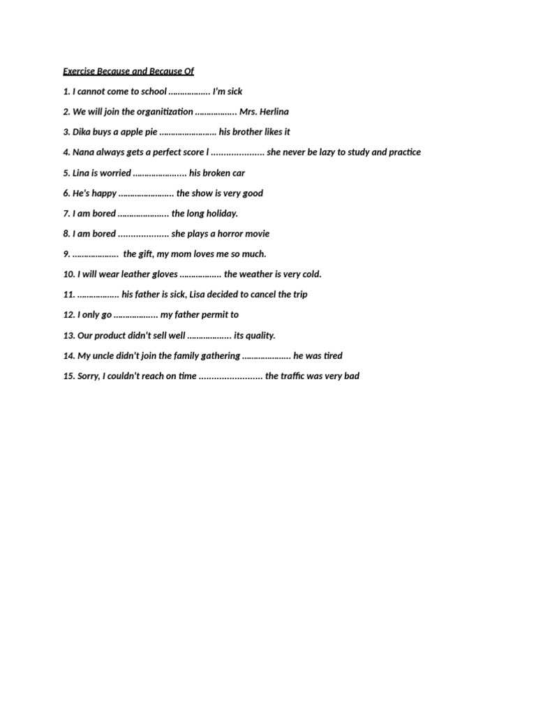 Exercise Because and Because of | PDF