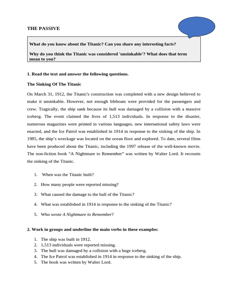Titanic Sinking: Facts and Passive Voice | PDF | Syntax | Linguistics