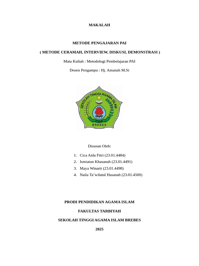 Metode Pengajaran PAI: Ceramah, Diskusi, dan Lainnya | PDF