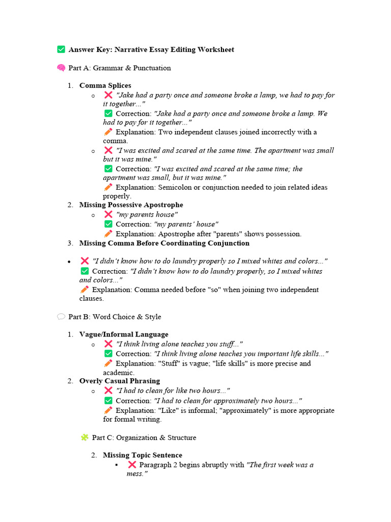 Narrative Essay Editing Guide | PDF | Comma | Linguistics