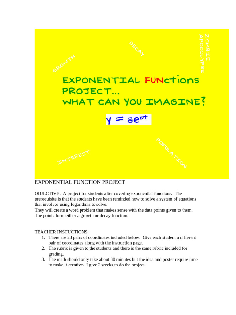 Exponential Functions Project Guide | PDF | Exponential Function ...