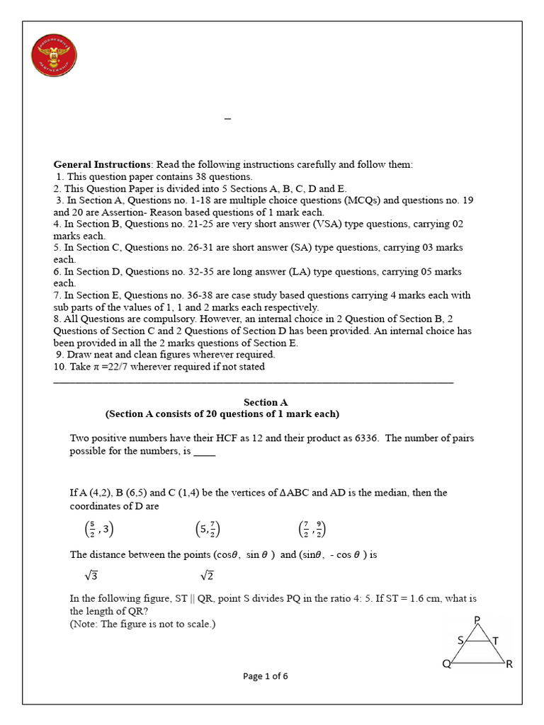 G10-MATHEMATICSSTANDARD-SET2 - 76247 | PDF | Area | Circle