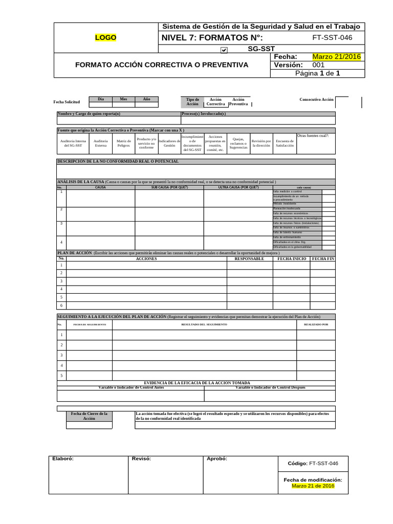 Formato de Acción Correctiva SG-SST | PDF | Auditoría