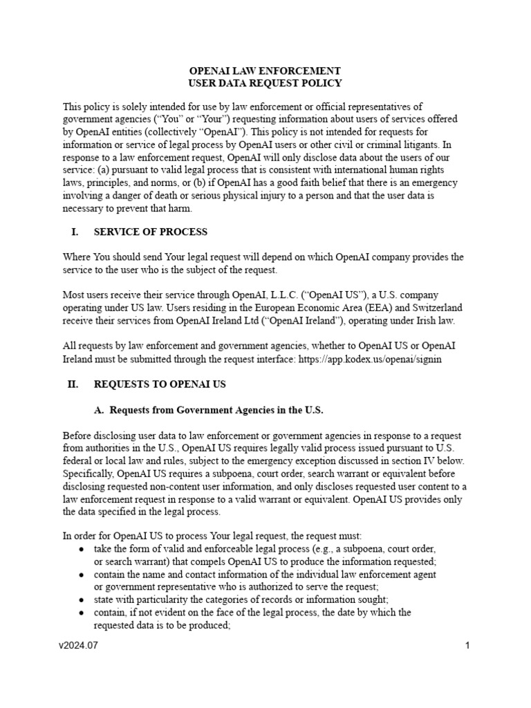 OpenAI Law Enforcement Data Policy | PDF | Information | Emergency