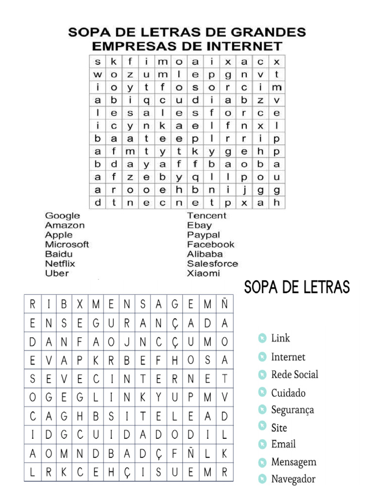 Sopa de Letras Sobre Internet | PDF