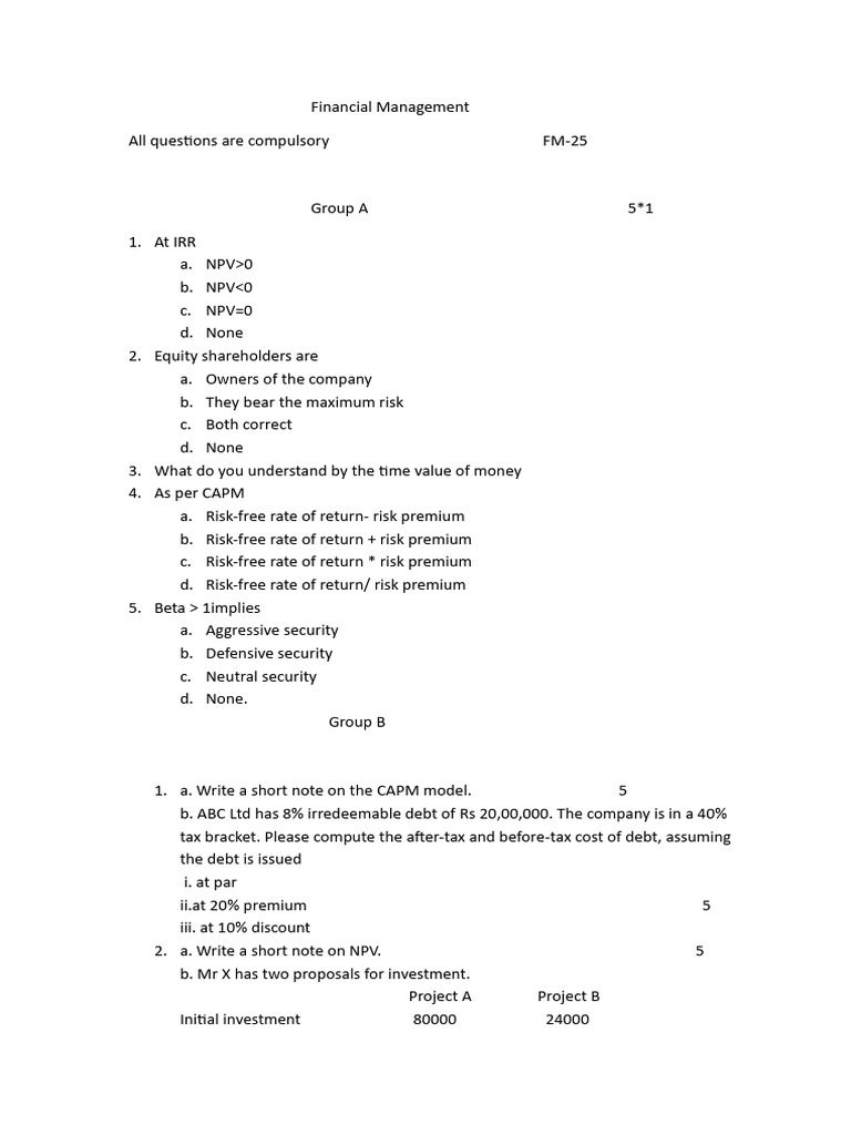 Financial Management Exam Questions | PDF