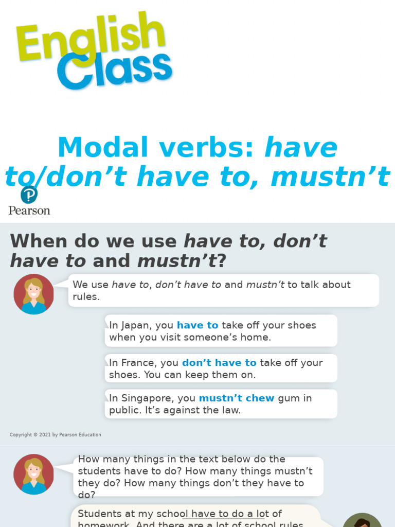 ENGLISH CLASS Modal Verbs Have To Dont Have To Mustnt | PDF