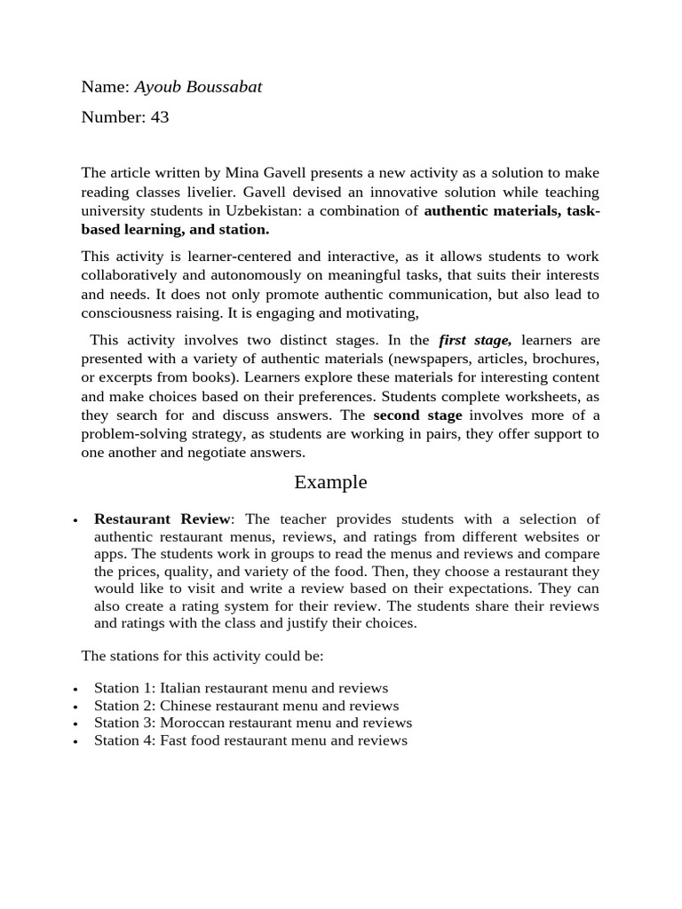 The Article Written by Mina Gavell Presents A New Activity As A ...