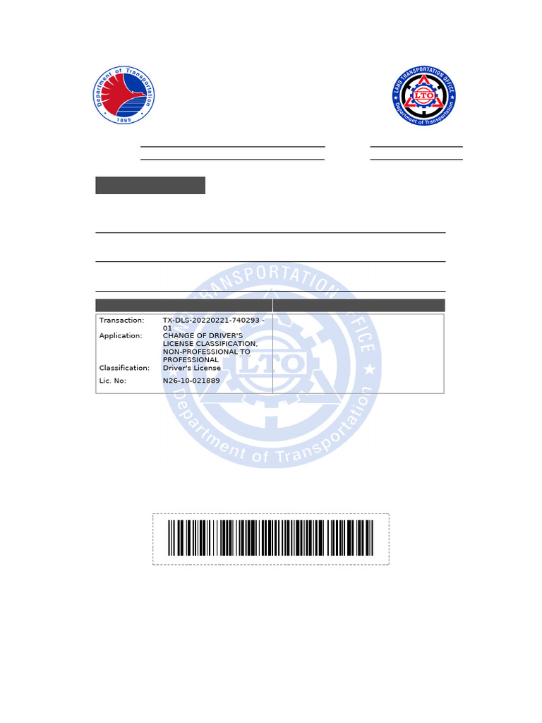 Official Receipt: Land Transportation Office | PDF