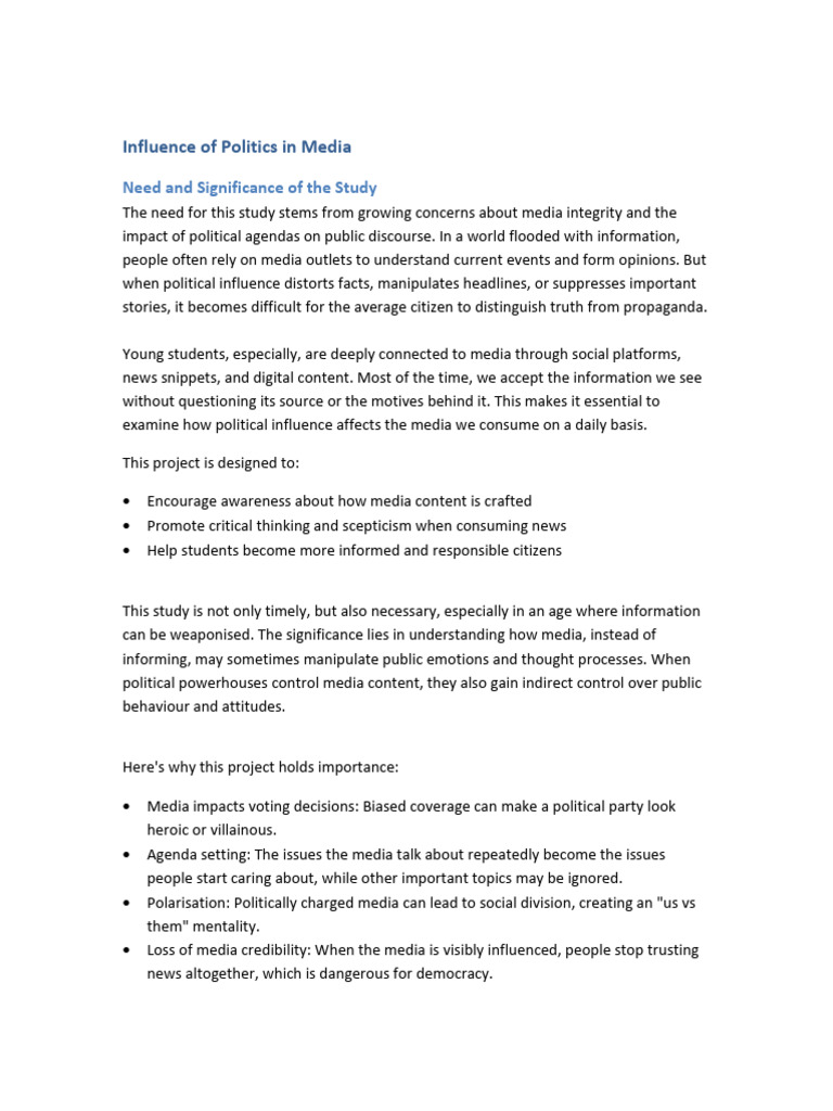 Influence of Politics in Media Final | PDF | Media Bias | Human ...