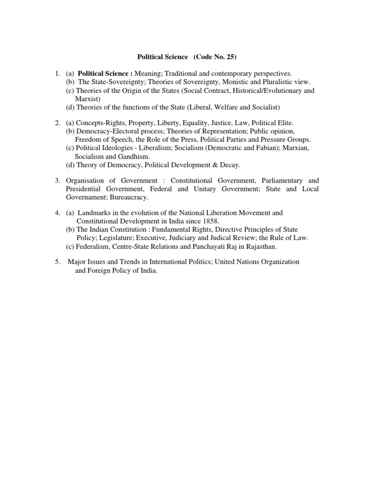 Political Science (Code No. 25) Political Science: Meaning Traditional ...