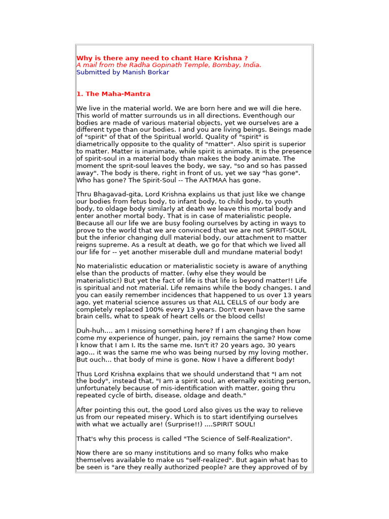 Why Is There Any Need To Chant Hare Krishna | PDF | Indian Religions
