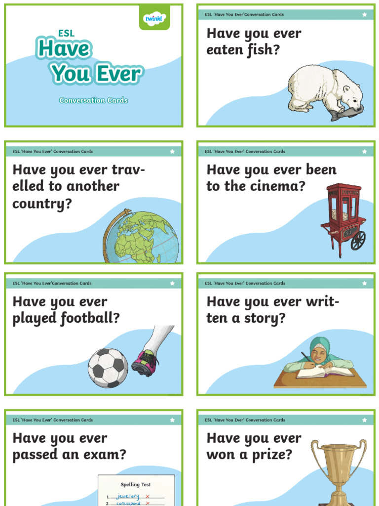 T e 1671015843c Esl Have You Ever Conversation Cards Editable Ver 3 | PDF