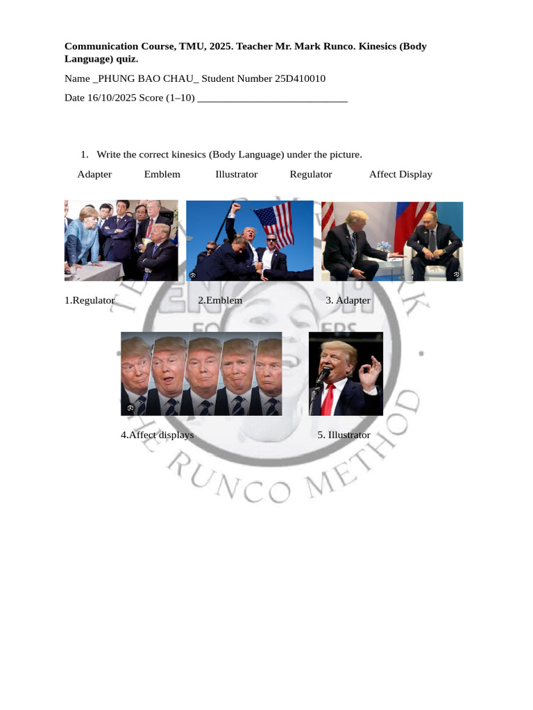 Kenesics, Body Language Test With Watermark | PDF