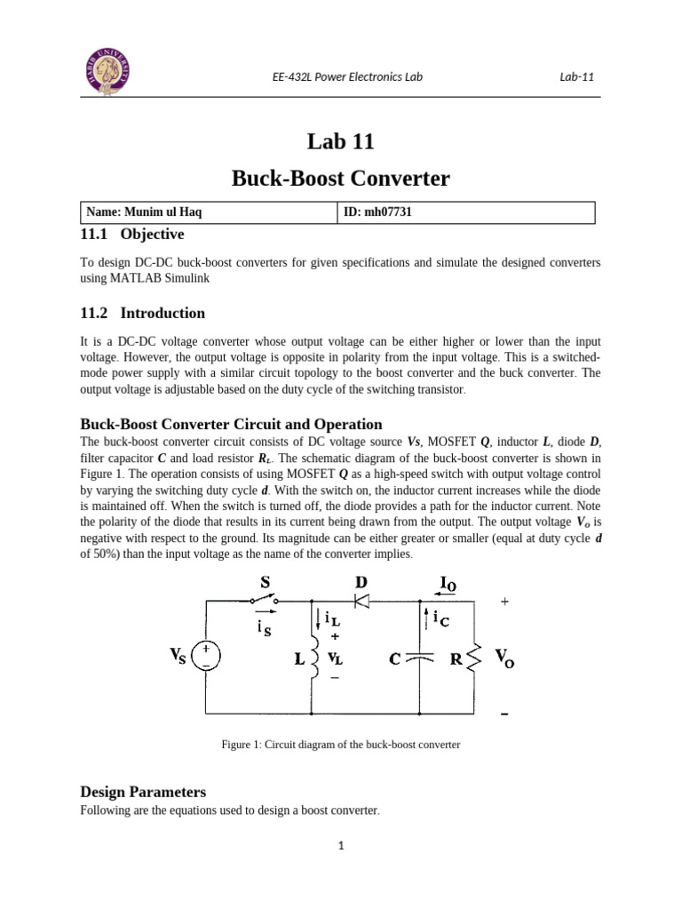 Lab 11 Buck-Boost Converter | PDF | Power Electronics | Electrical Network