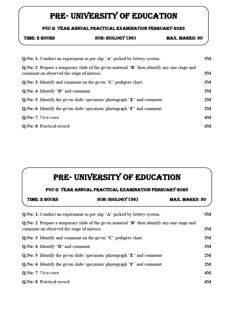 Biology Practical Exam Guidelines 2025 | PDF