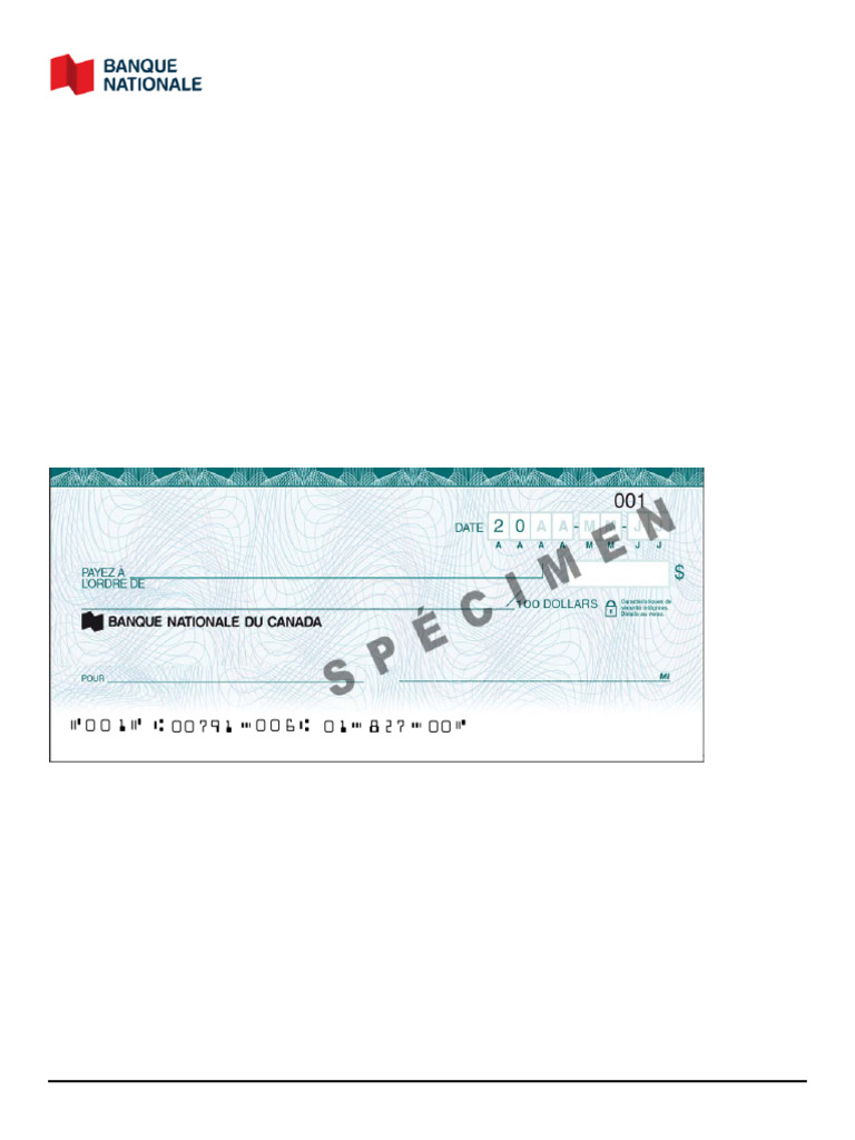 Spécimen de chèque Banque Nationale | PDF