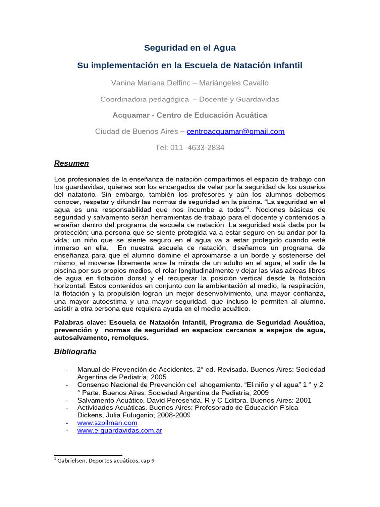 Seguridad Acuática en Escuelas Infantiles | PDF | Nadando | Aprendizaje