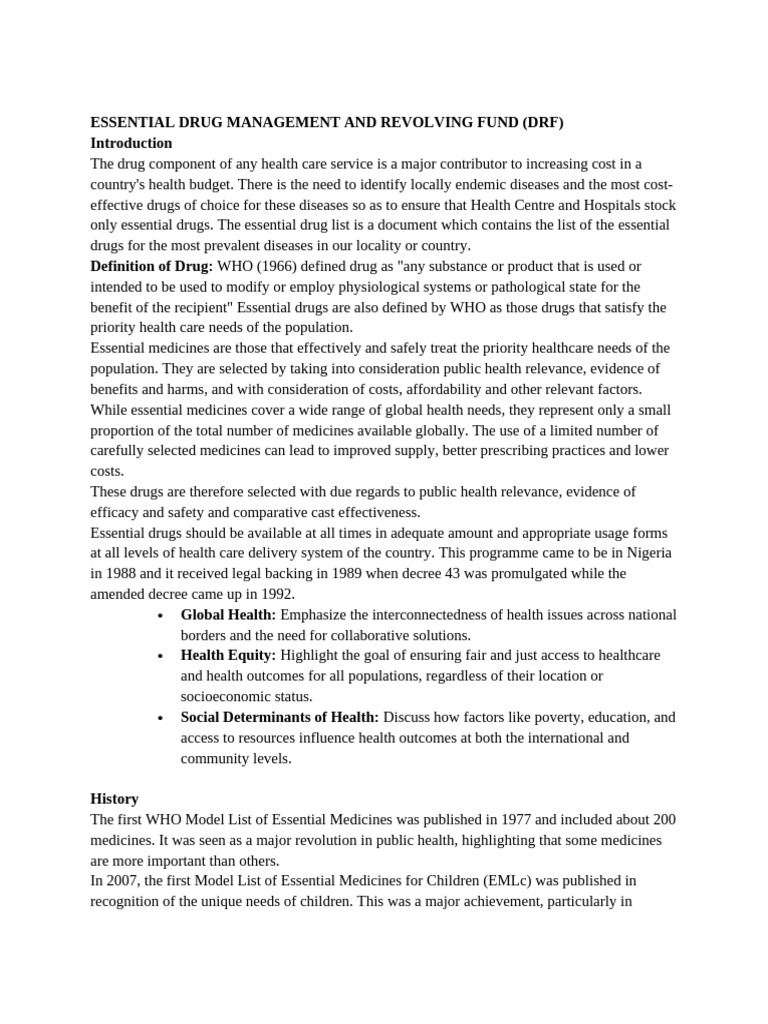 Essential Drug Management and DRF Overview | PDF | Pharmaceutical ...