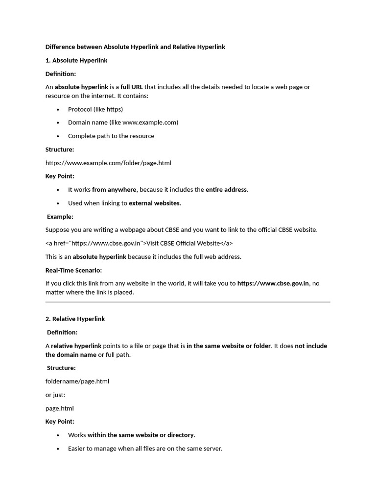 Absolute vs Relative Hyperlinks Explained | PDF | Hyperlink | World ...