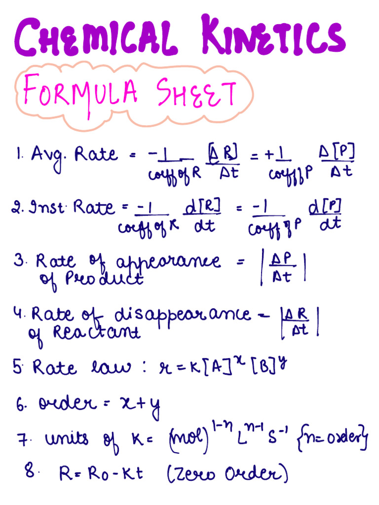 Chemical Kinetics Formula Sheet | PDF