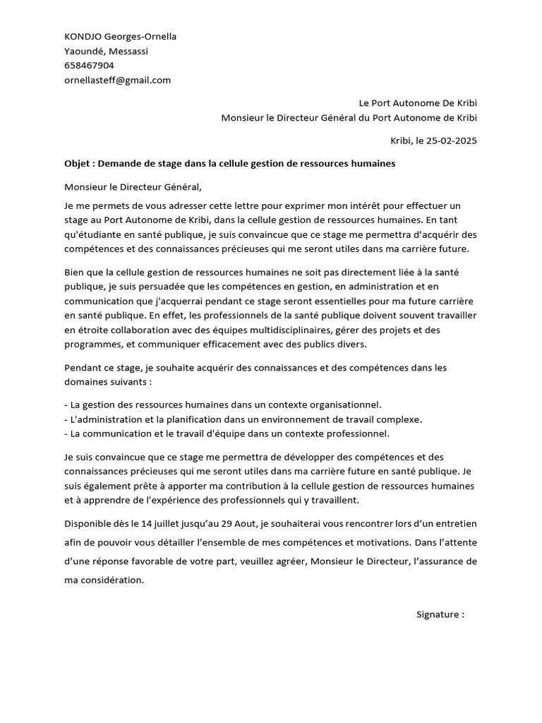 Demande de stage en ressources humaines | PDF