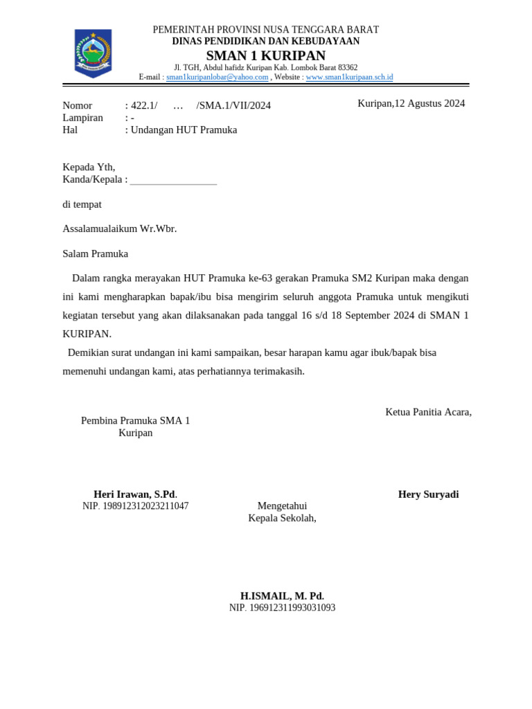 Surat Undangan HUT Pramuka | PDF